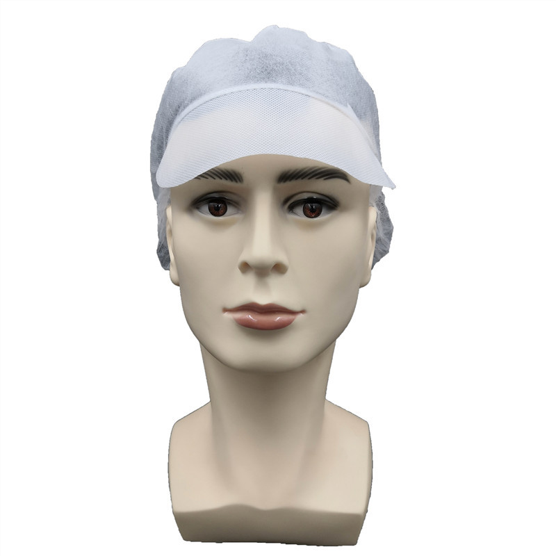Non Woven Disposable White Peaked Cap Head Cover With Snood